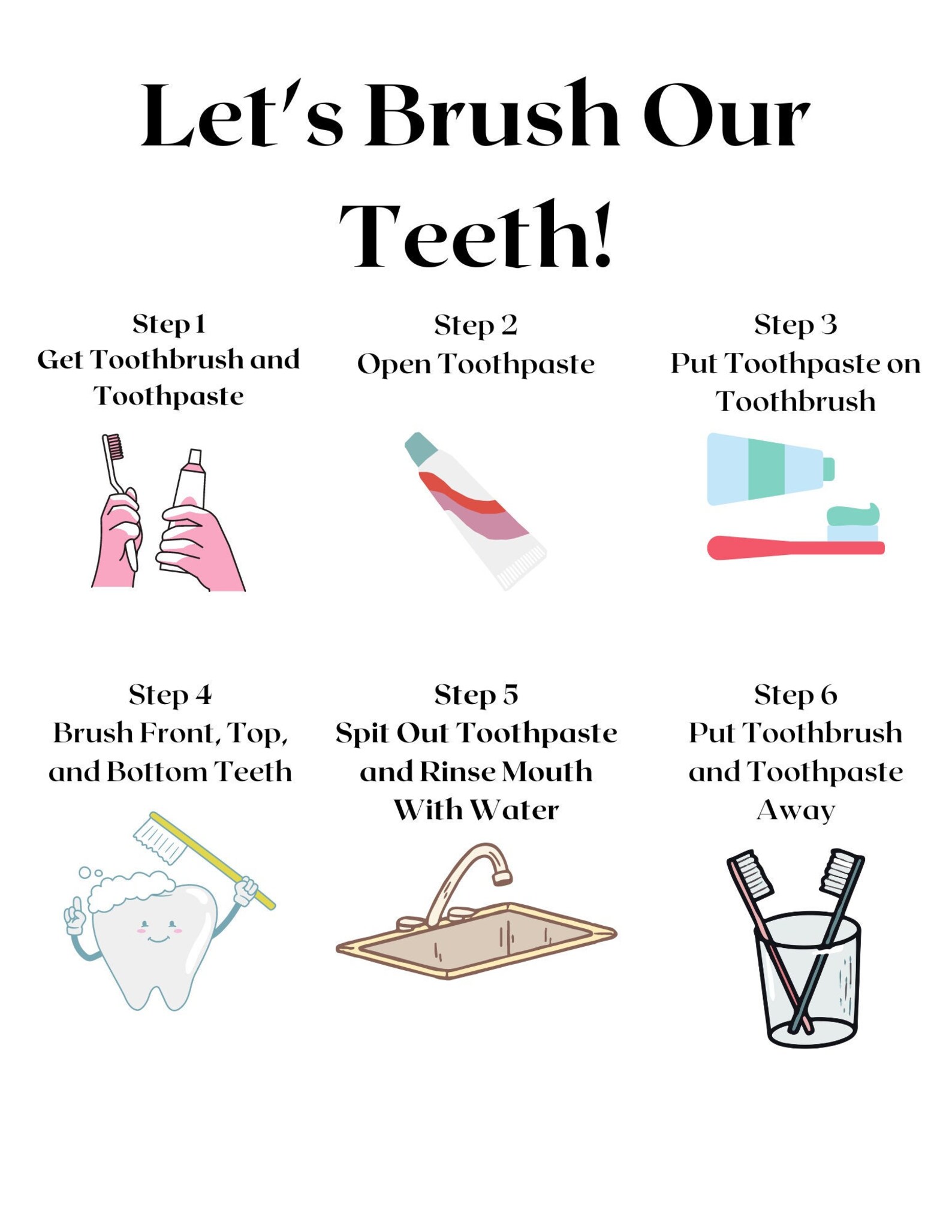 Brushing Teeth Step-by-step Visual | Task Analysis Template | Brushing ...