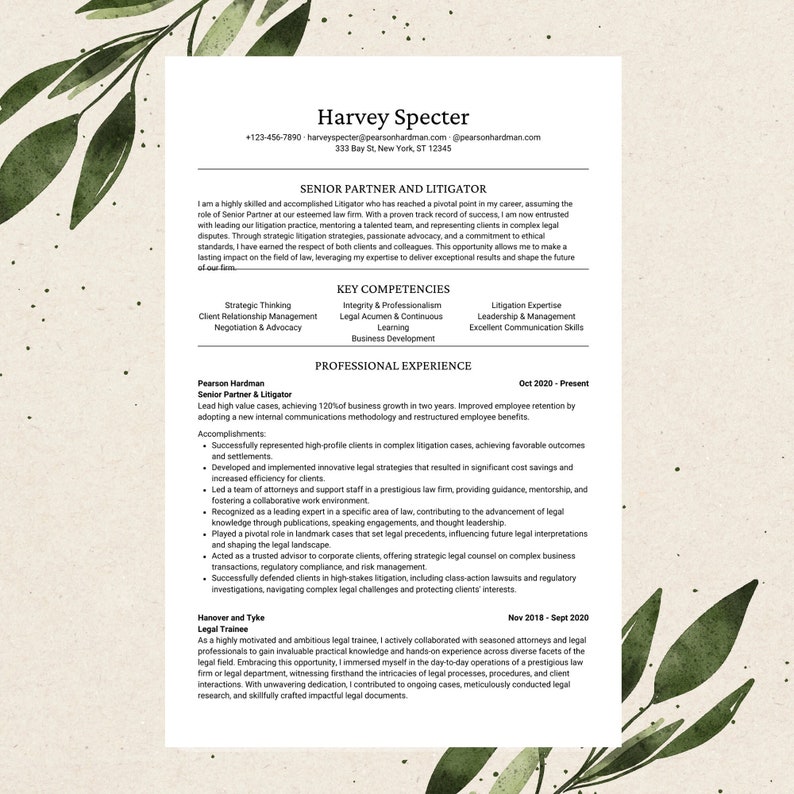 Legal Resume, Professional Resume, CV Template, Cover Letter Template ...