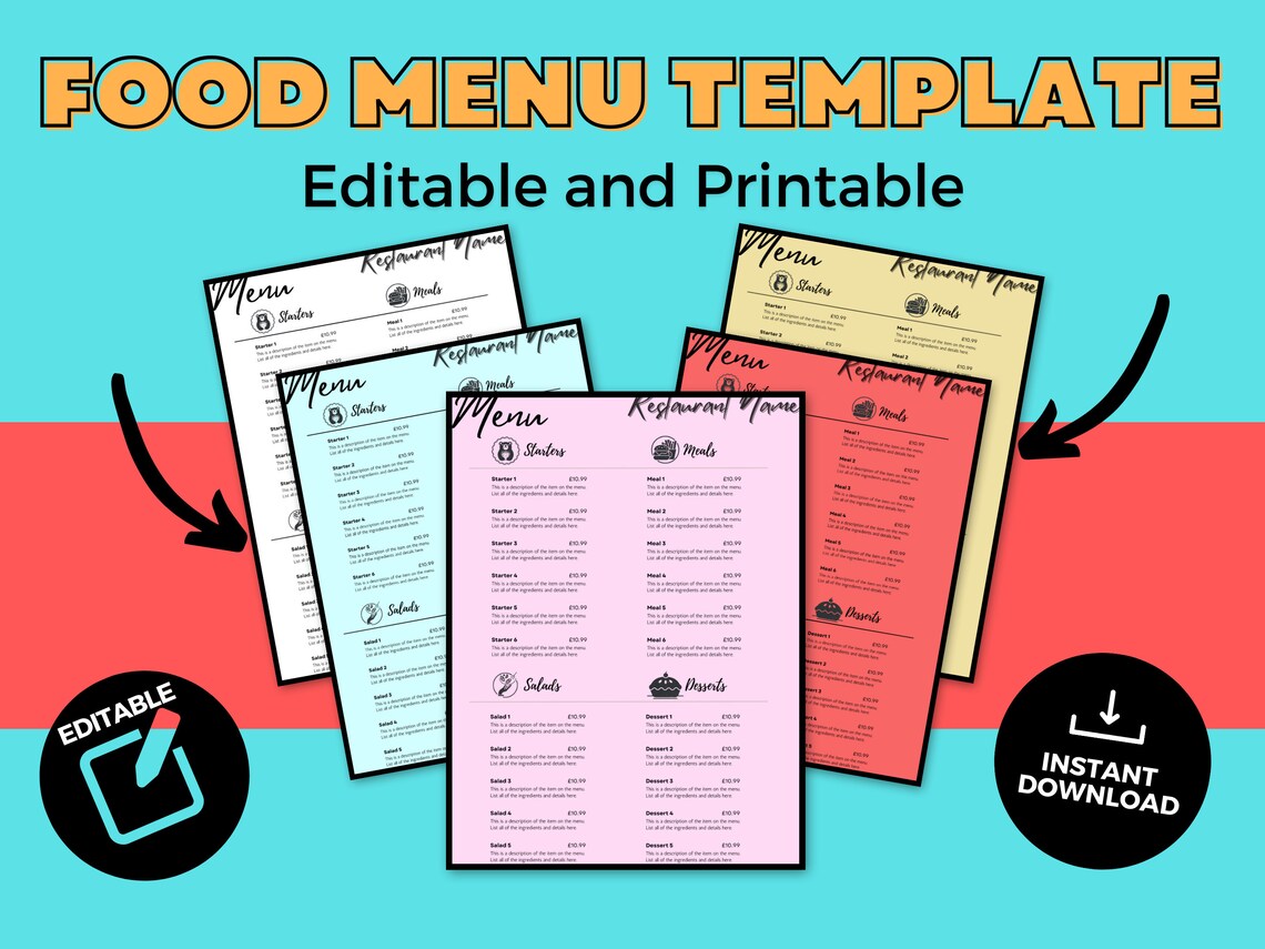 Editable Restaurant Menu Template Modern and Minimalist Food Menu ...
