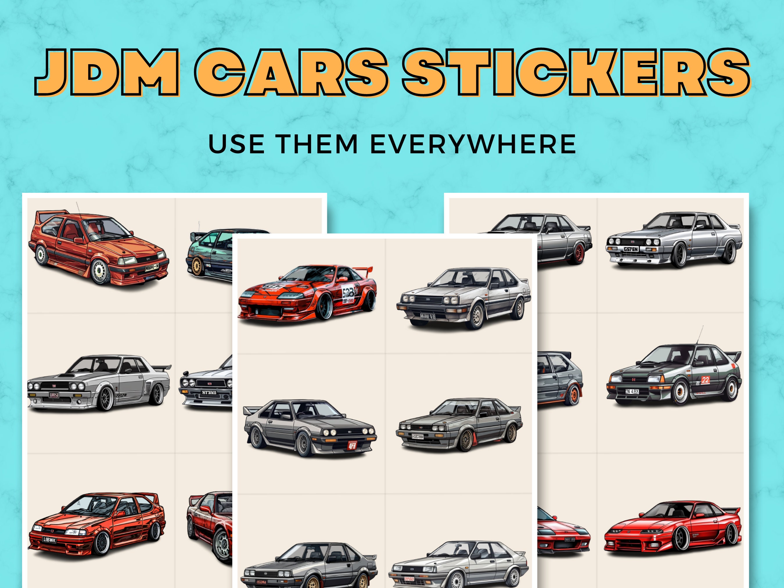 Printable JDM Cars Cartoon Stickers PNG With Transparent Background ...