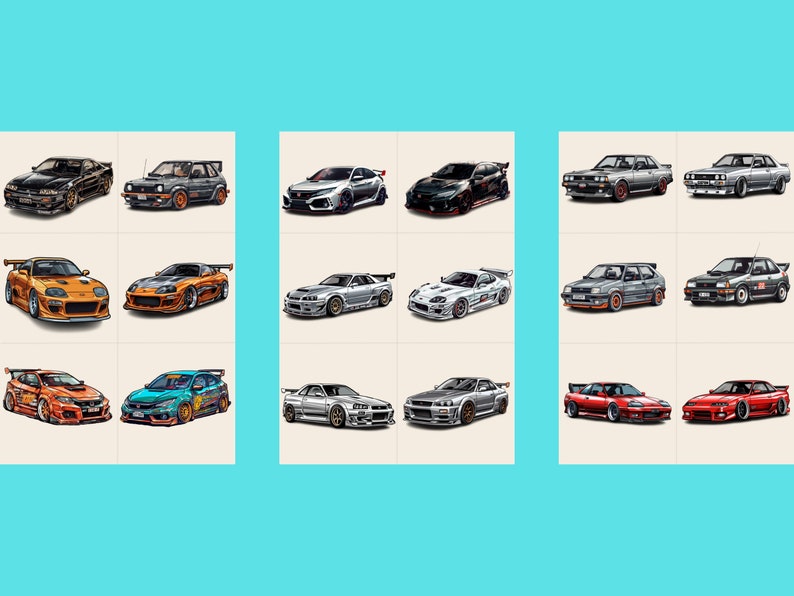 Printable JDM Cars Cartoon Stickers PNG With Transparent Background ...