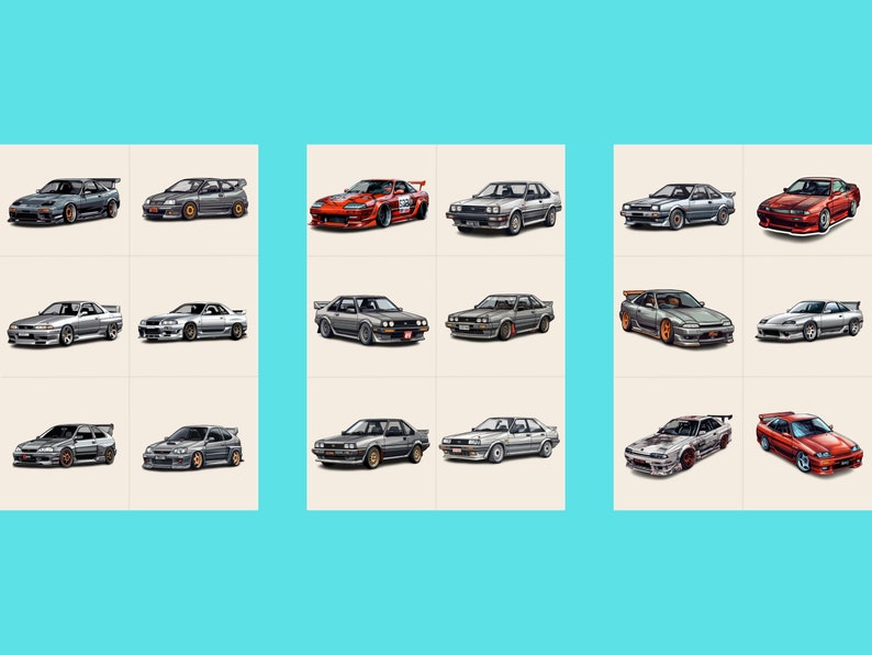 Printable JDM Cars Cartoon Stickers PNG With Transparent Background ...