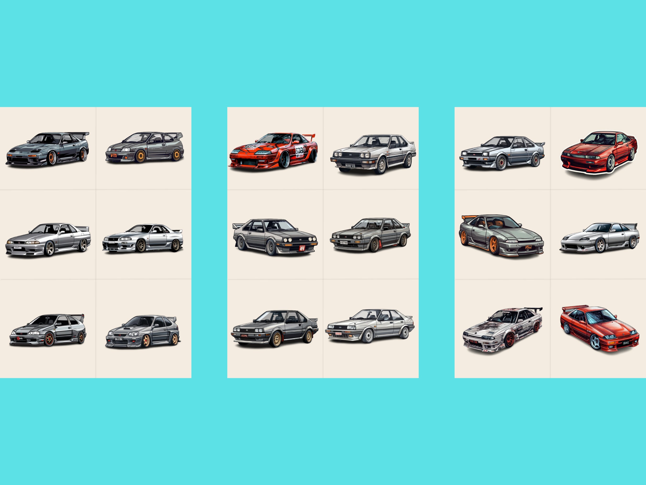 Printable JDM Cars Cartoon Stickers PNG With Transparent Background ...