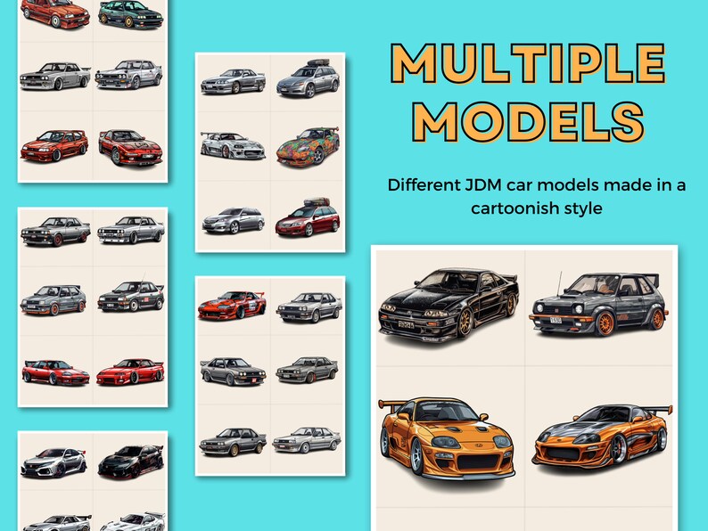 Printable JDM Cars Cartoon Stickers PNG With Transparent Background ...
