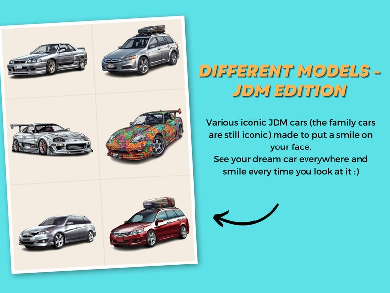 Printable JDM Cars Cartoon Stickers PNG With Transparent Background ...