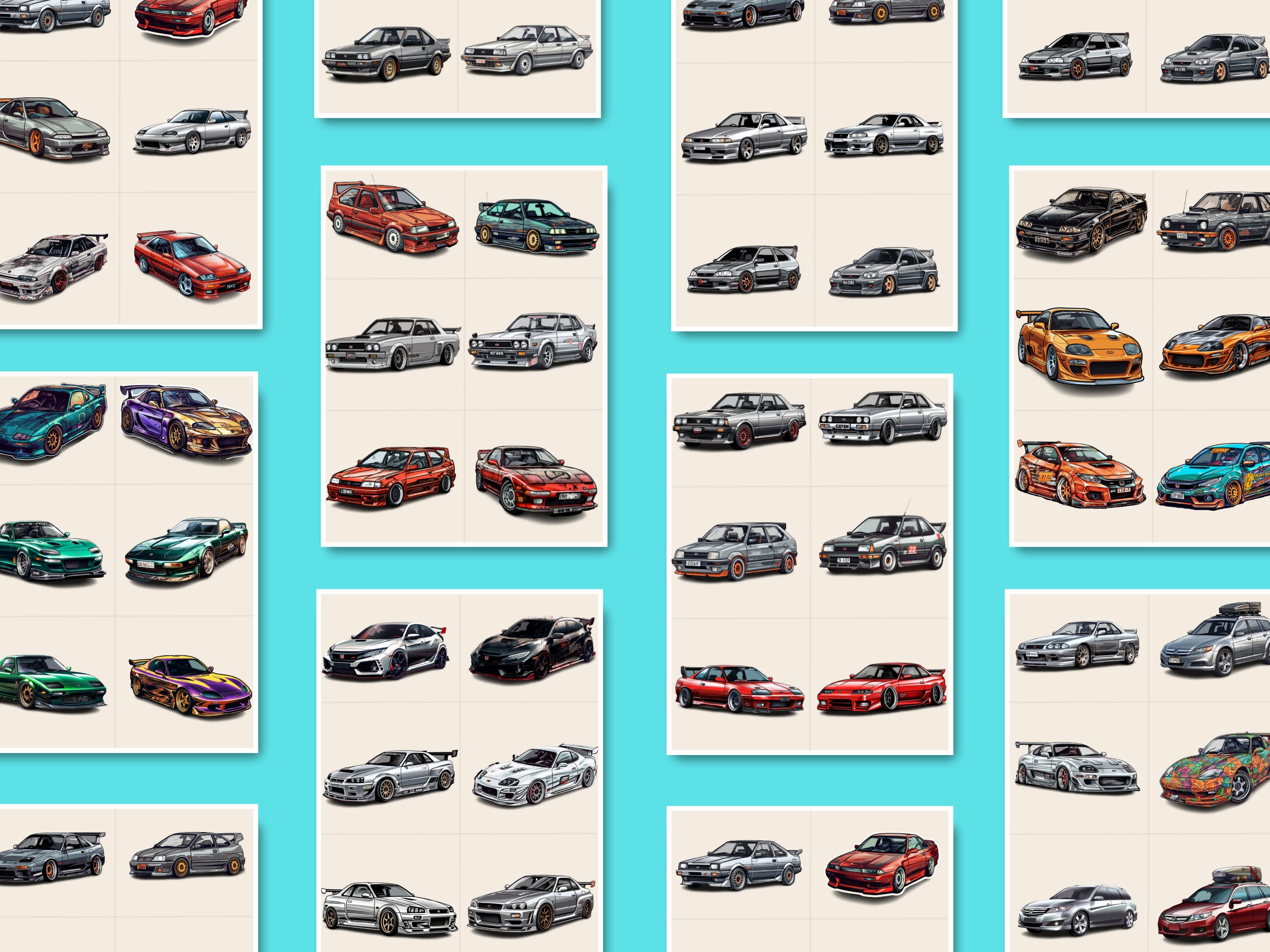 Printable JDM Cars Cartoon Stickers PNG With Transparent Background ...