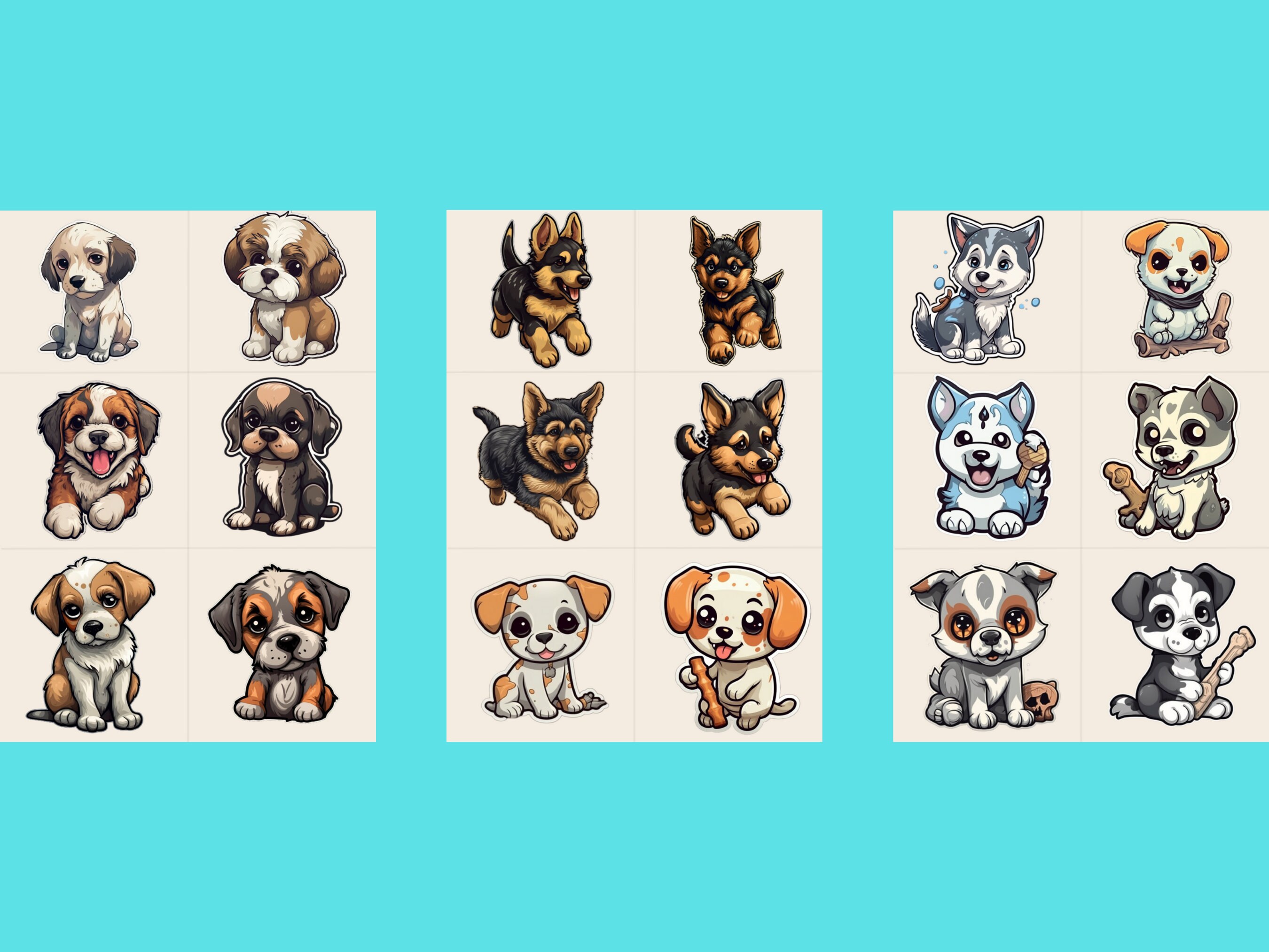 Printable Dog/puppy Cartoon Stickers PNG With Transparent Background ...