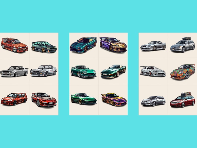 Printable JDM Cars Cartoon Stickers PNG With Transparent Background ...