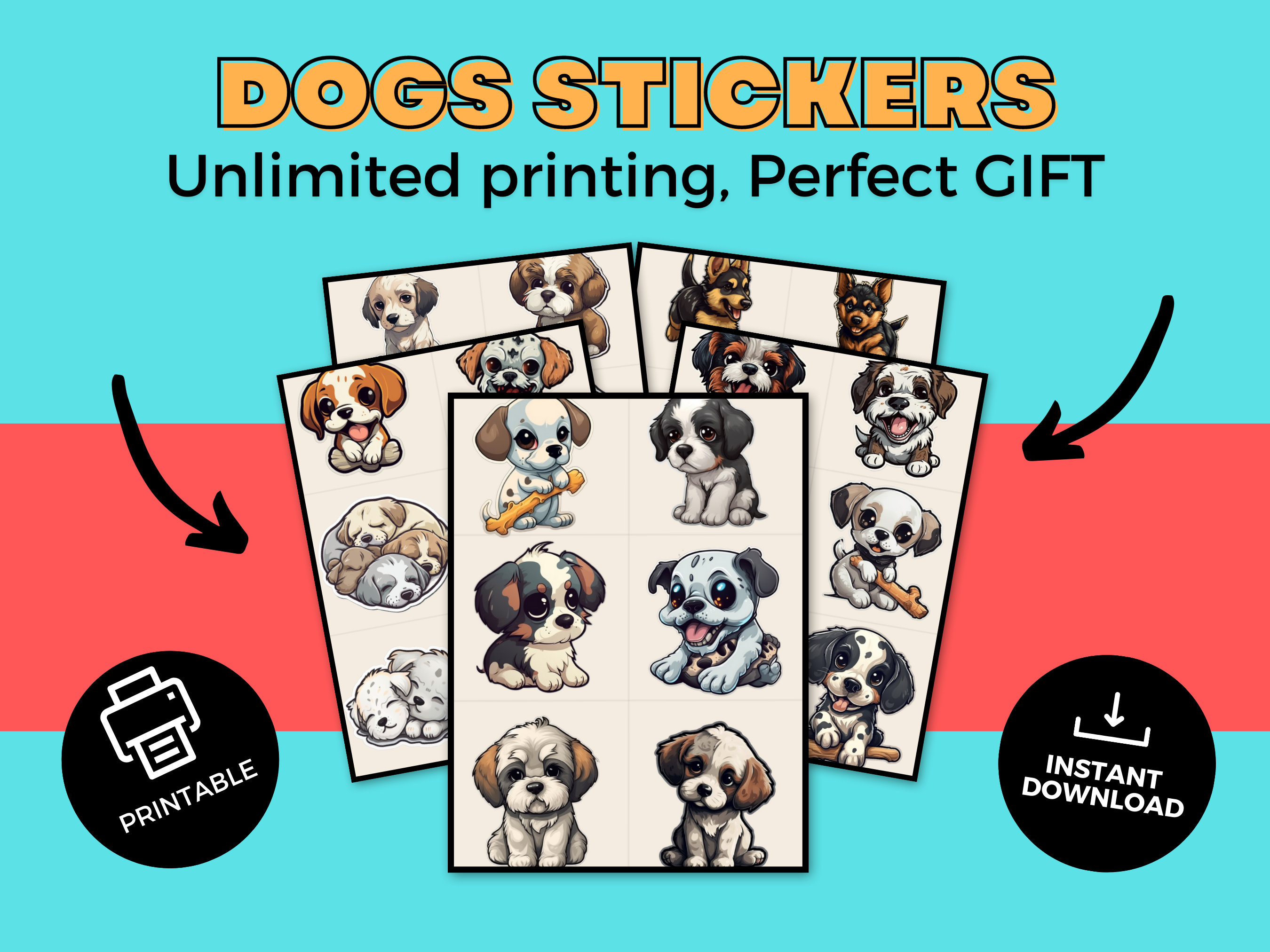 Printable Dog/puppy Cartoon Stickers PNG With Transparent Background ...