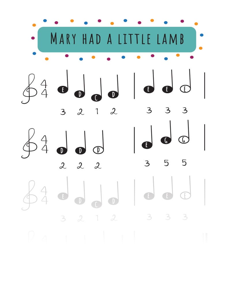 Mary Had a Little Lamb - Pre-staff Piano Music Sheet - Etsy