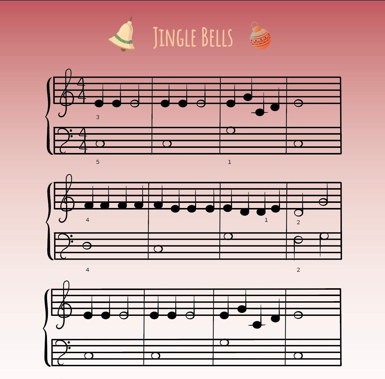 Jingle Bells Piano Christmas Sheet Music for Beginners - Etsy UK
