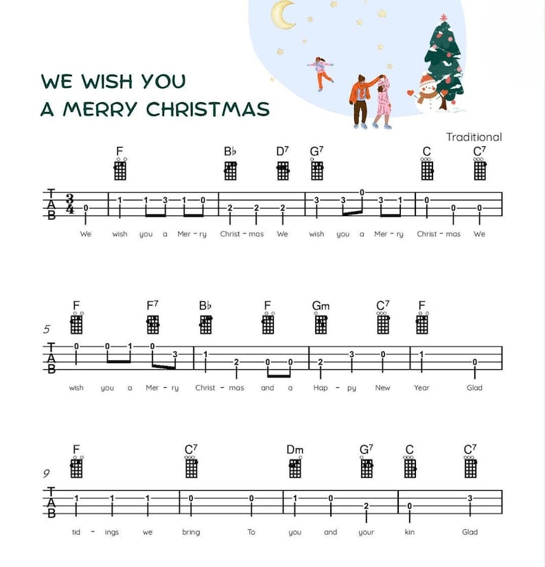 We Wish You A Merry Christmas - Beginner Ukulele Sheet Music - Etsy