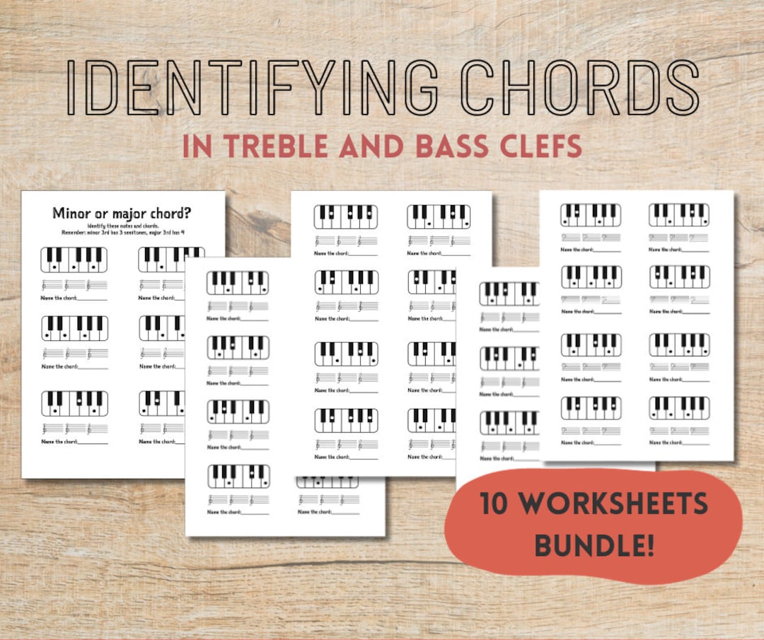 Identifying Chords - Piano Worksheet in Treble and Bass Clef - Etsy