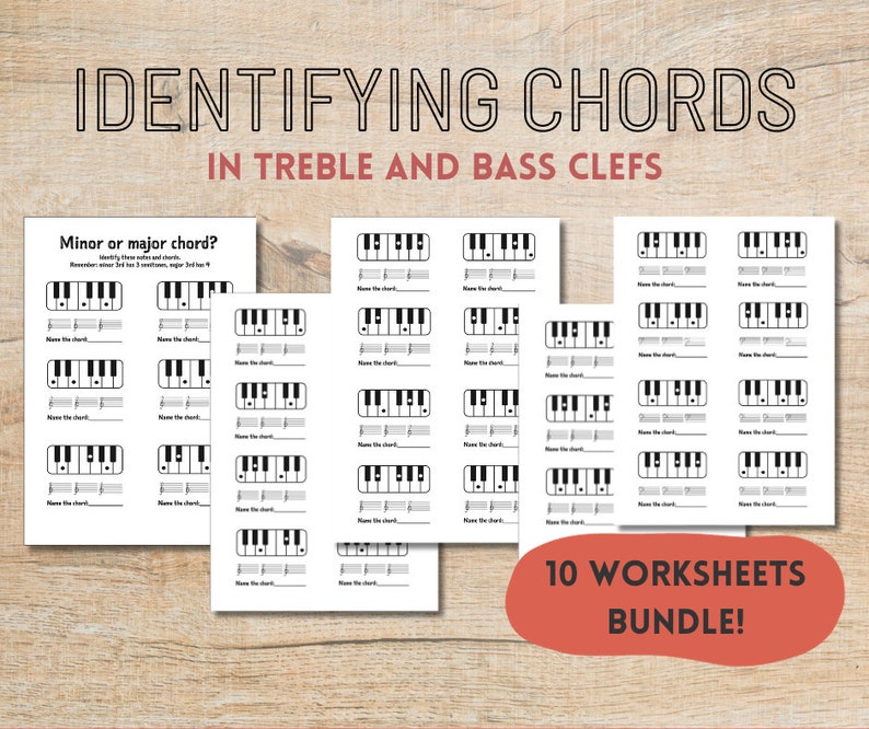 Identifying Chords - Piano Worksheet in Treble and Bass Clef - Etsy