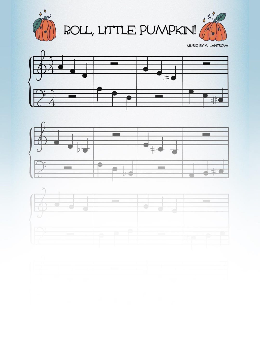 Roll, Little Pumpkin! - Halloween Beginner Piano Sheet Music - Etsy