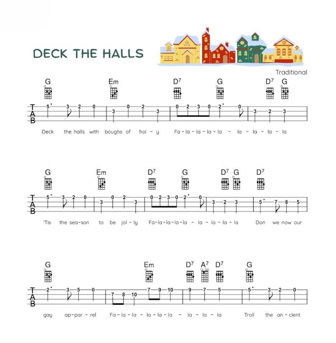 Deck the Halls - Beginner Ukulele Sheet Music - Etsy