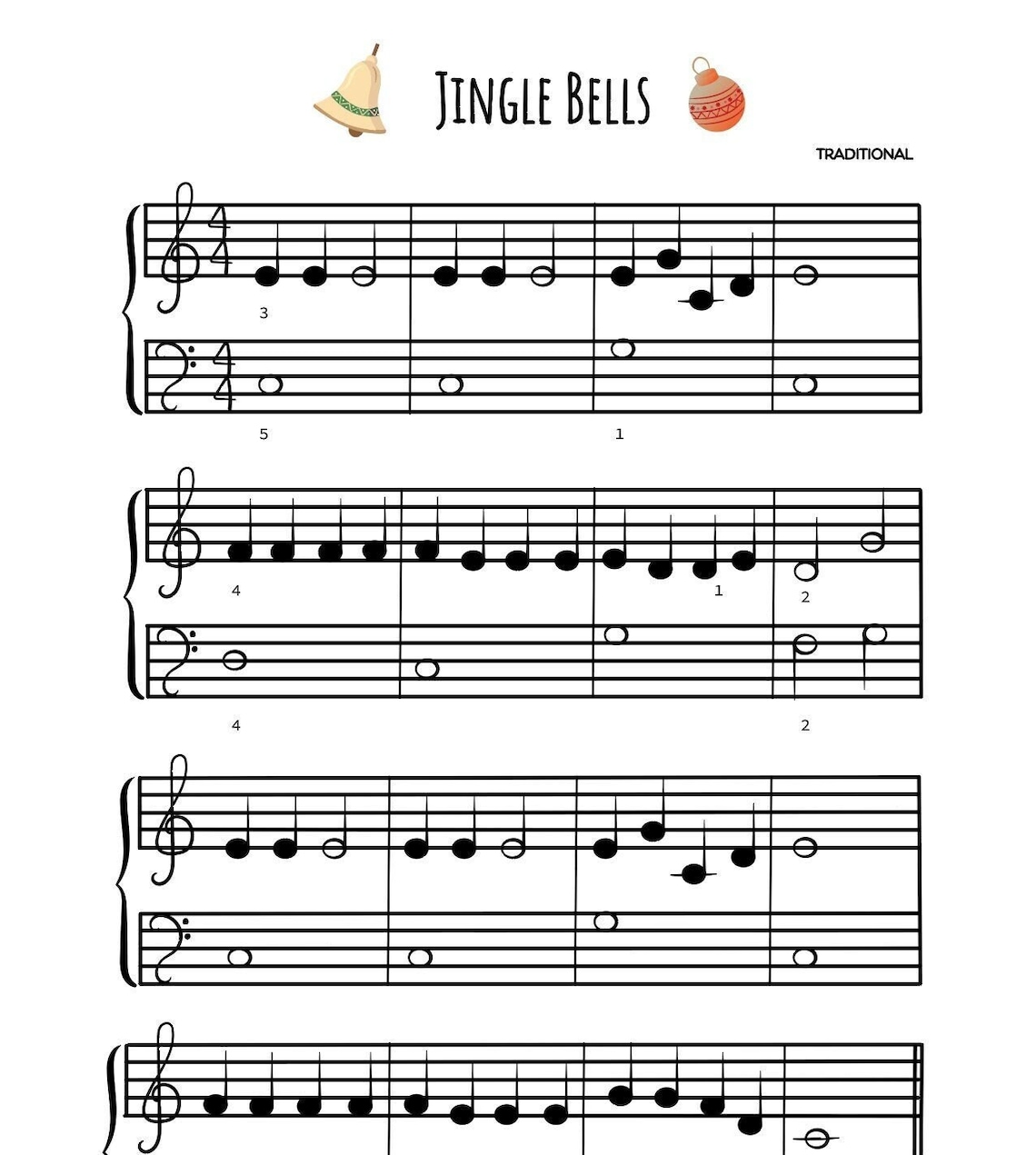 Jingle Bells - Piano Christmas Sheet Music for Beginners - Etsy