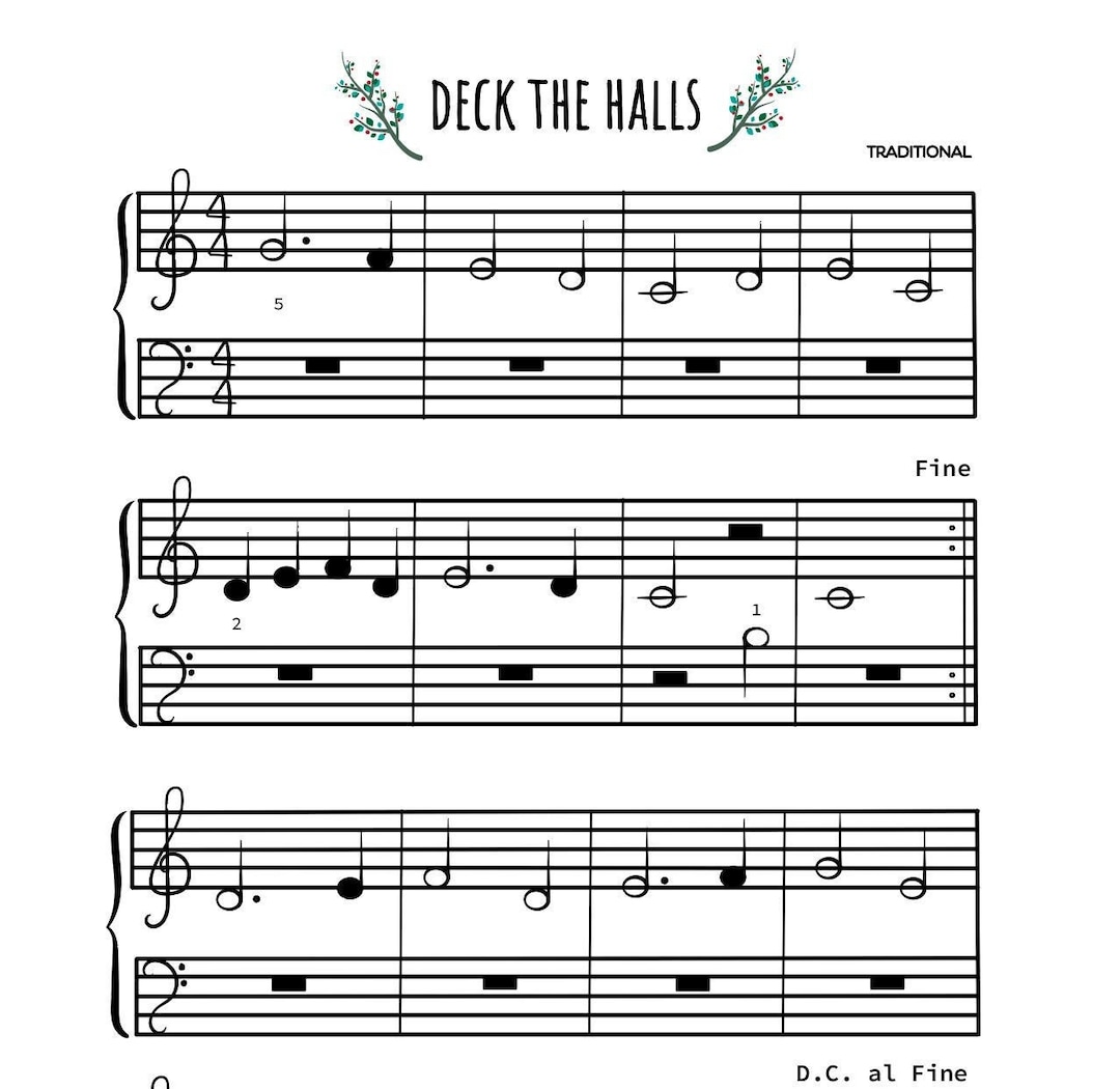 Deck the Halls - Piano Christmas Sheet Music for Beginners - Etsy Canada