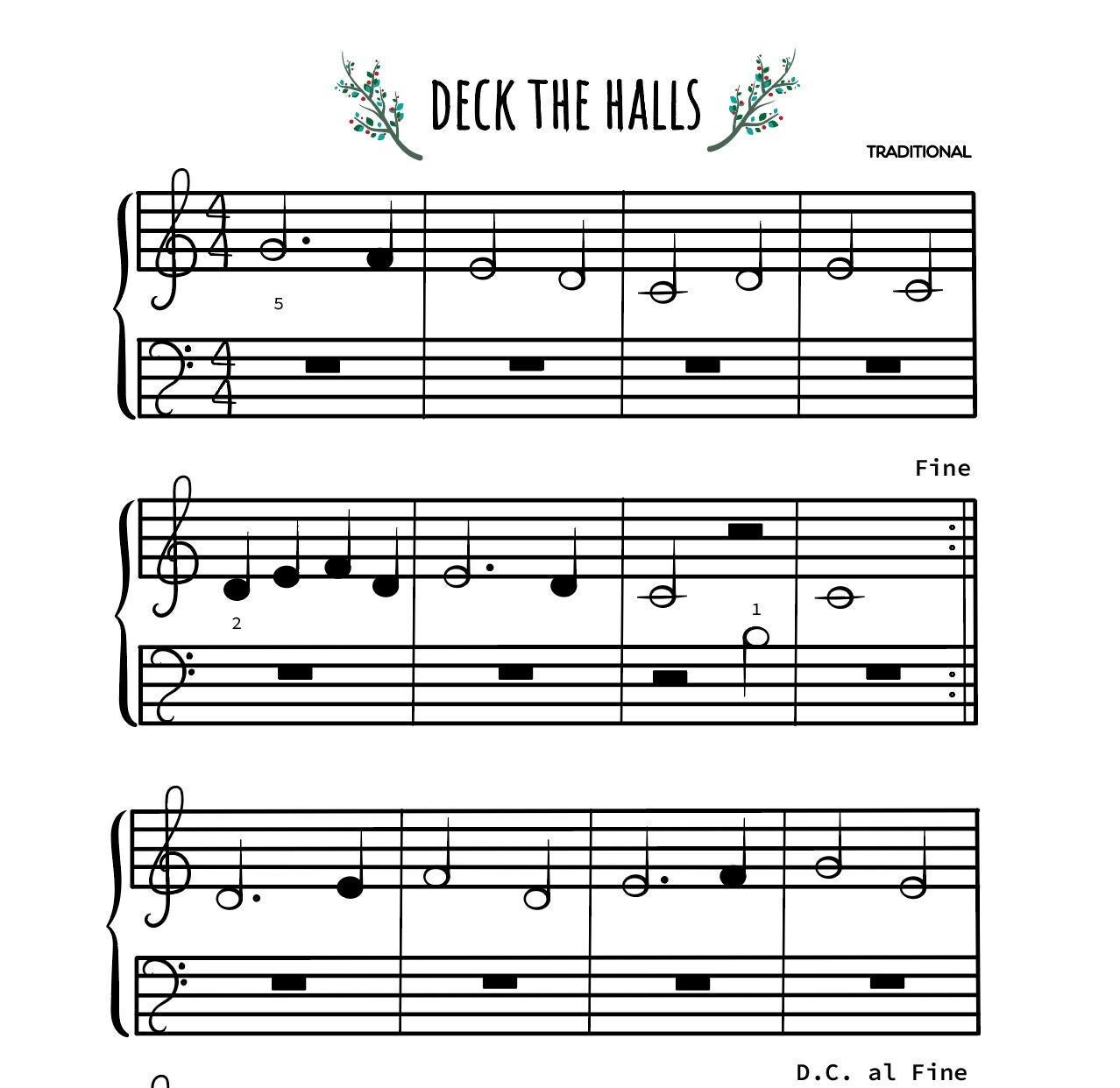 Deck the Halls - Piano Christmas Sheet Music for Beginners - Etsy Canada