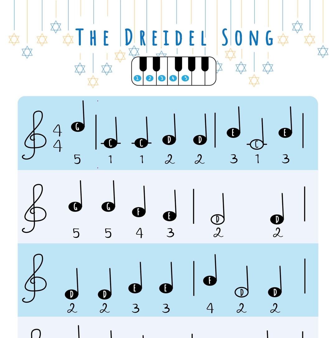 The Dreidel Song - Pre Staff Piano Christmas Sheet Music for Beginners ...