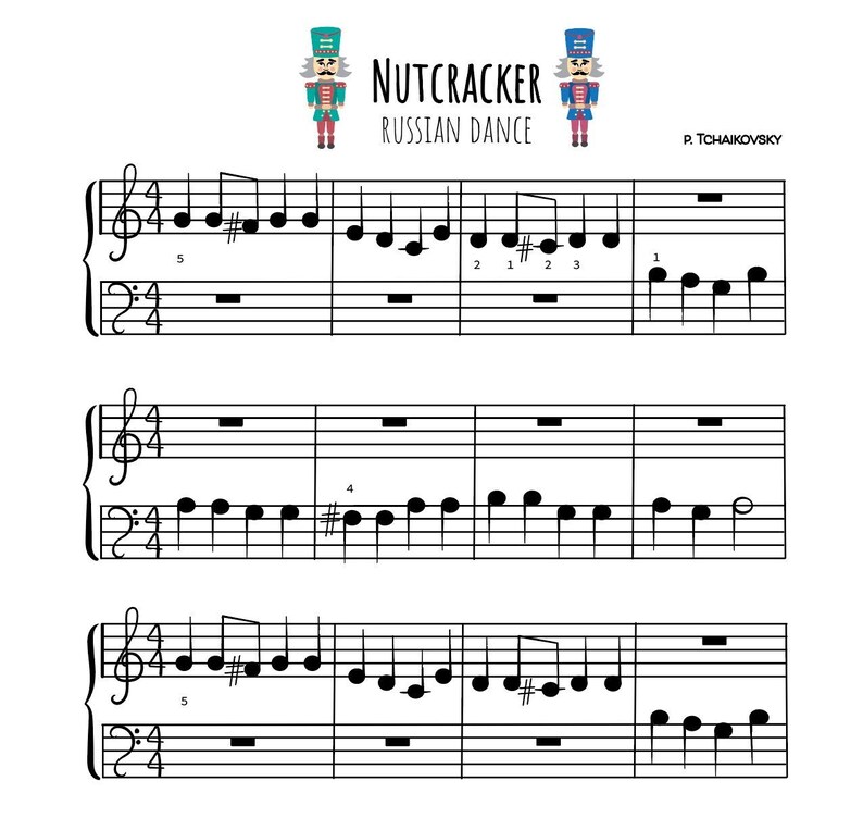 Nutcracker Russian Dance - Piano Christmas Sheet Music for Beginners - Etsy