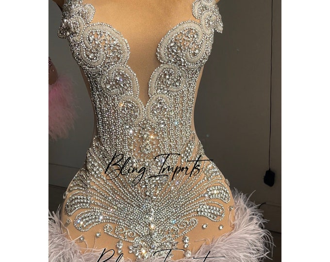 Silver Bling Rhinestone Party Dress With Feathers - Etsy