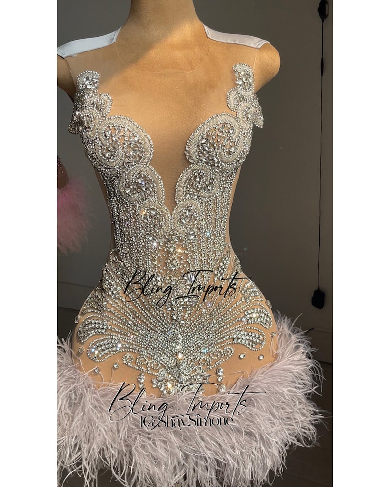 Silver Bling Rhinestone Party Dress With Feathers - Etsy