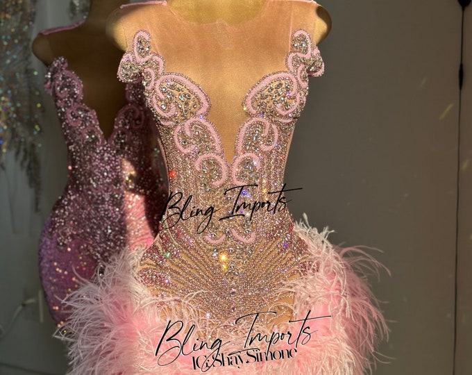Pink Bling Rhinestone Party Dress With Feathers - Etsy
