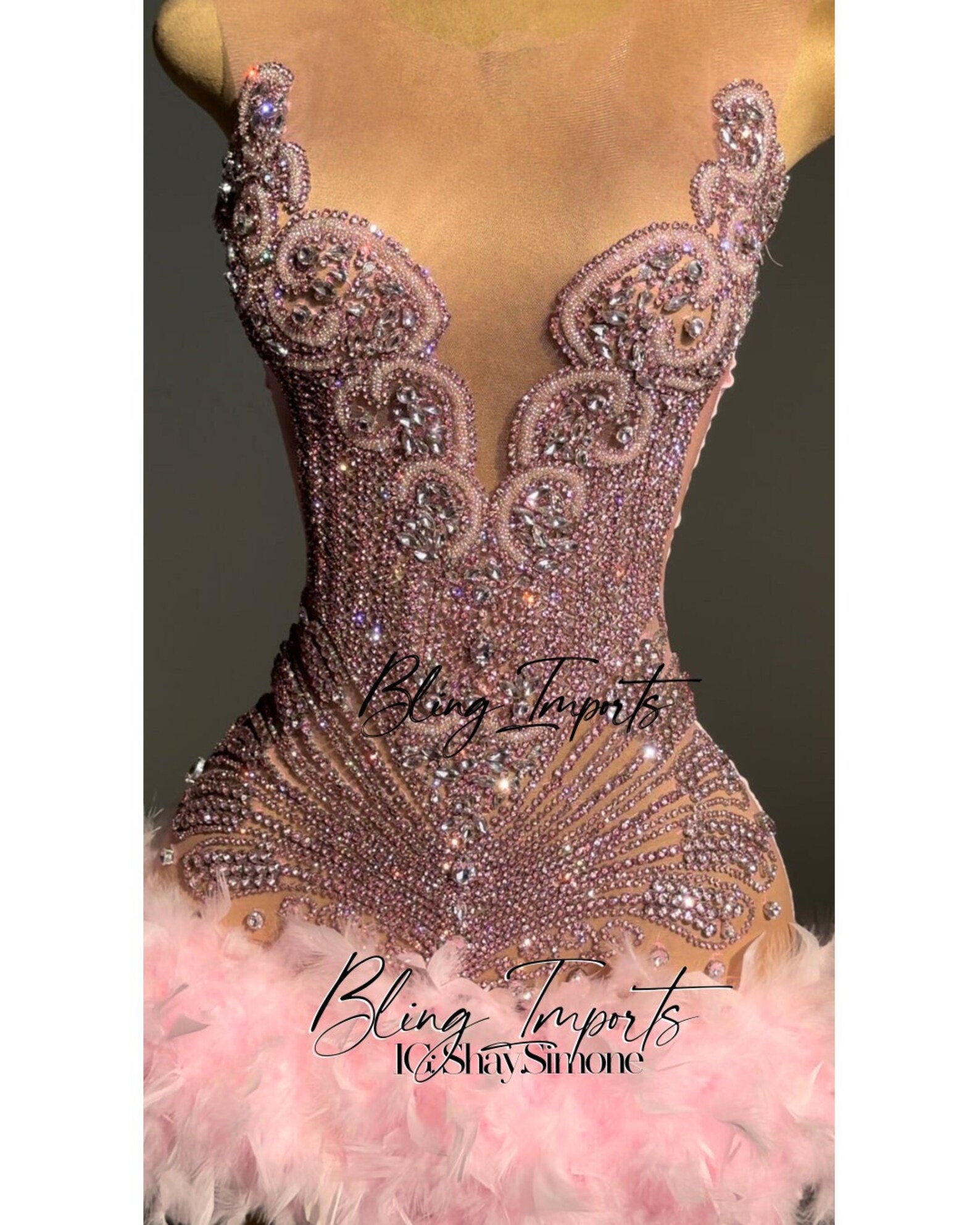 Pink Bling Rhinestone Party Dress With Feathers - Etsy