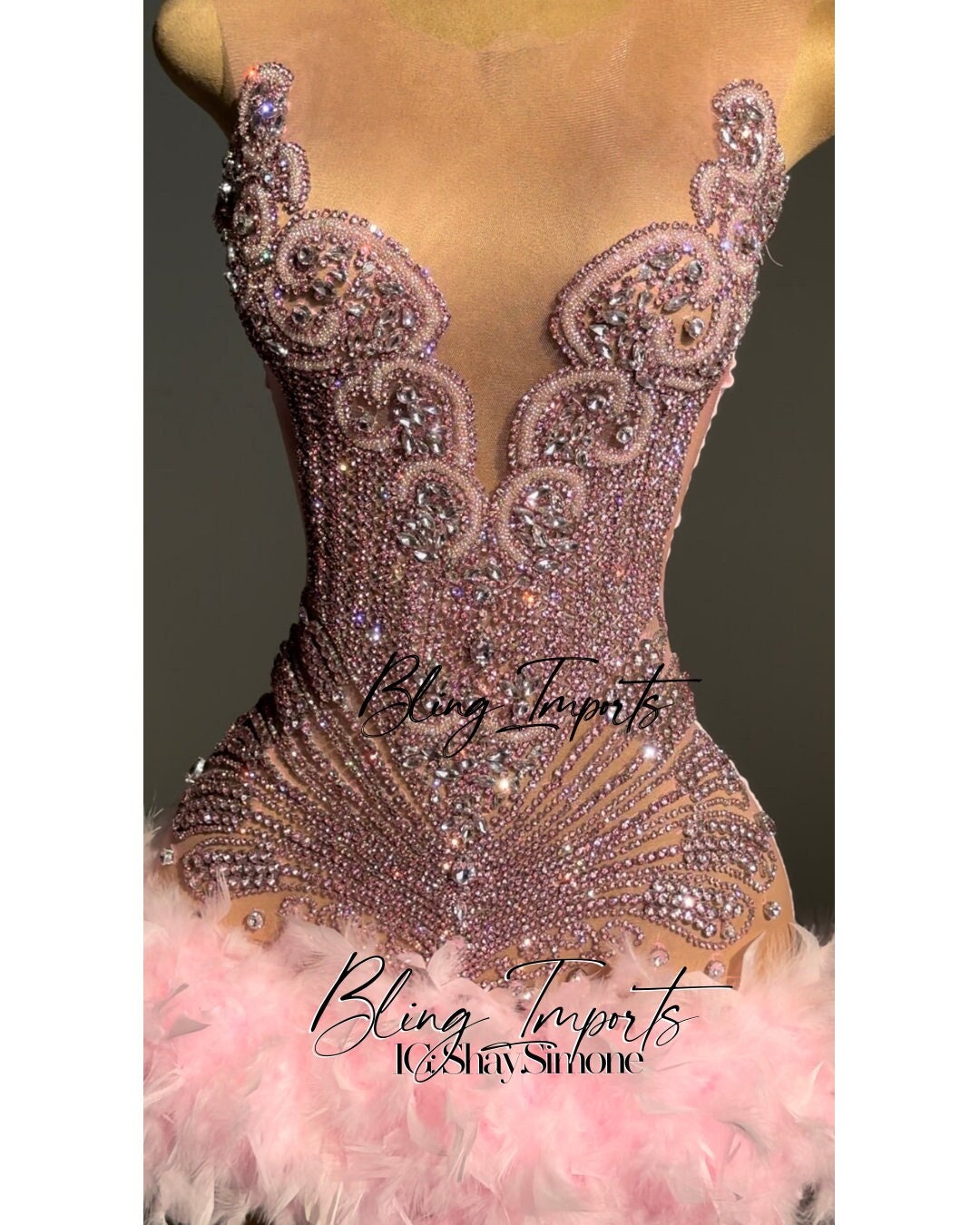 Pink Bling Rhinestone Party Dress With Feathers - Etsy