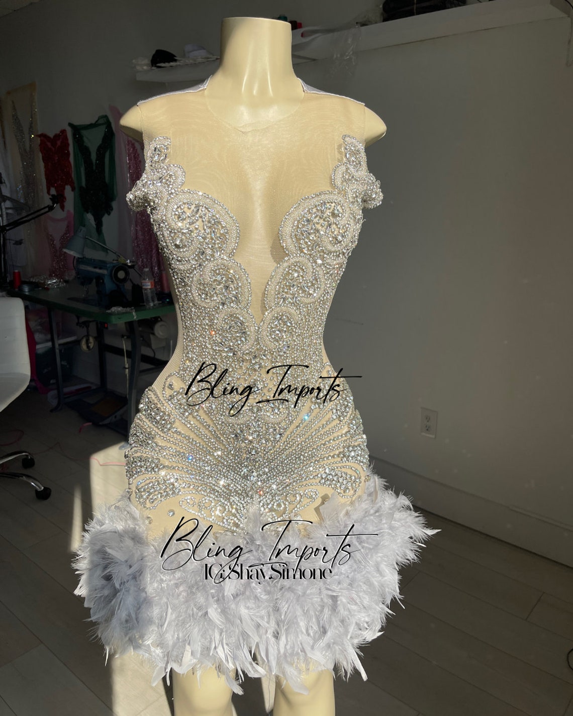 Silver Bling Rhinestone Party Dress With Feathers - Etsy