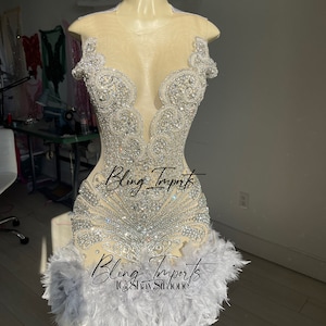 Pink Bling Rhinestone Party Dress With Feathers - Etsy