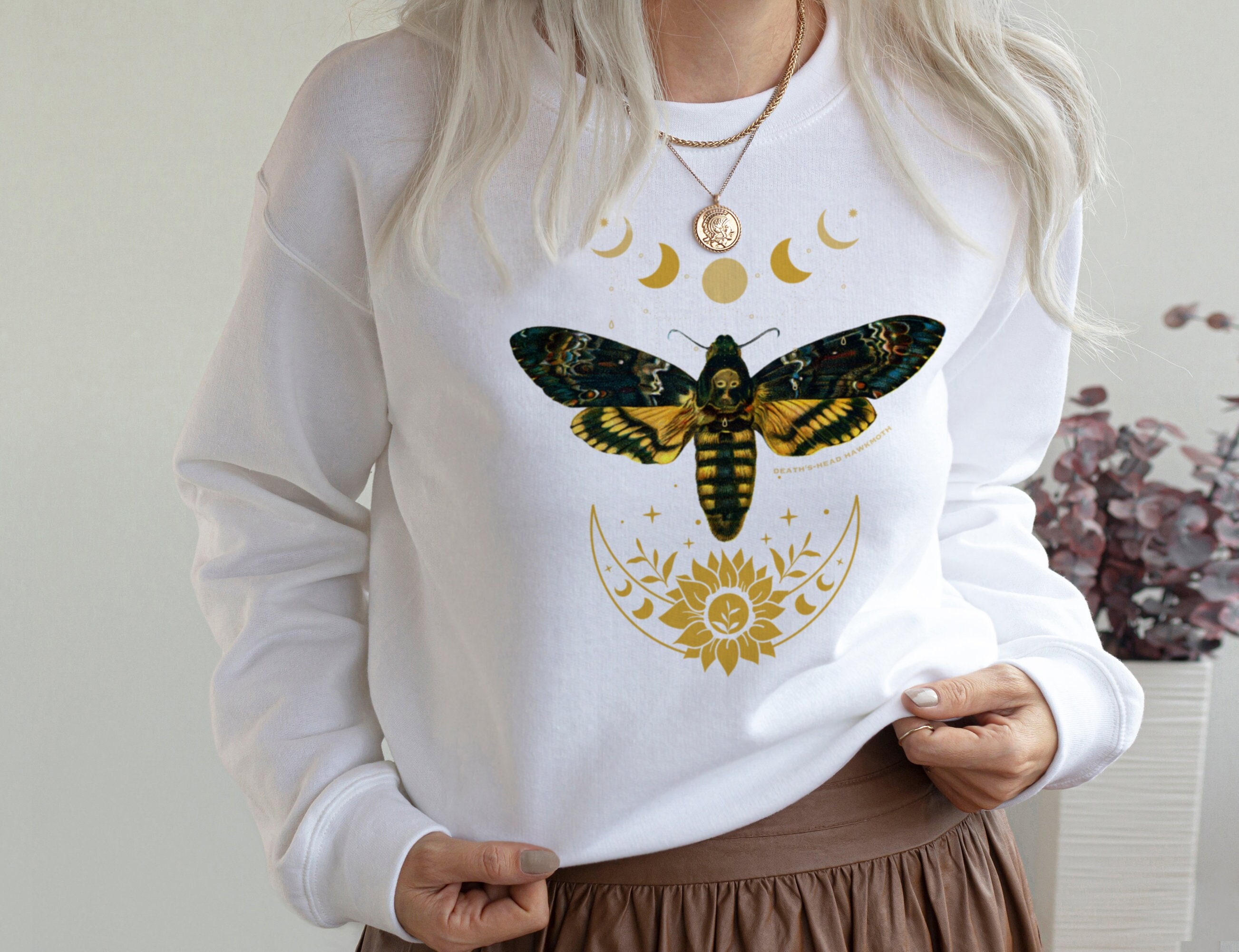 Celestial Death Head Hawk Moth Sweatshirt, Mystic Moon Cottagecore ...