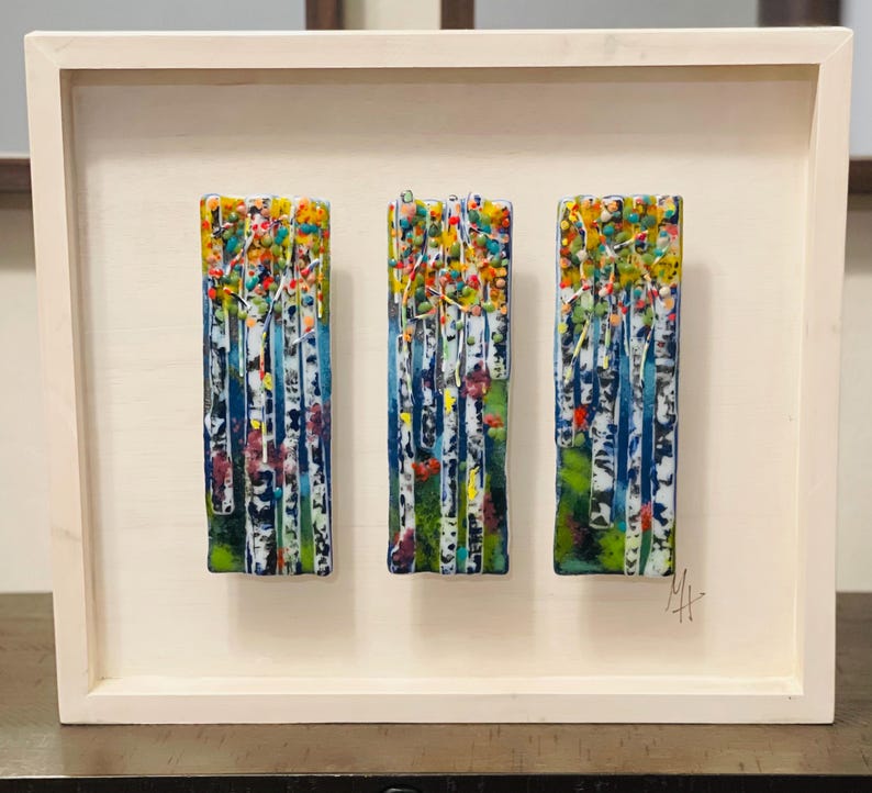 Colorful Aspen Fused Glass Framed Art - Etsy