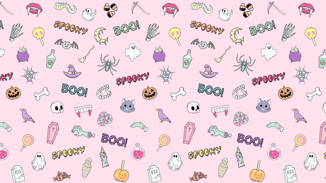 Cute Pastel Pink Halloween Desktop Background - Etsy