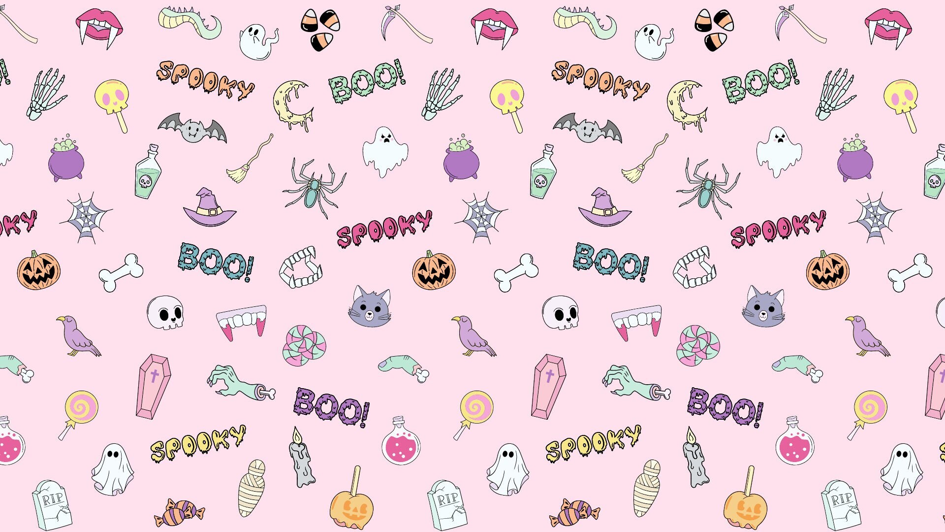 Cute Pastel Pink Halloween Desktop Background - Etsy