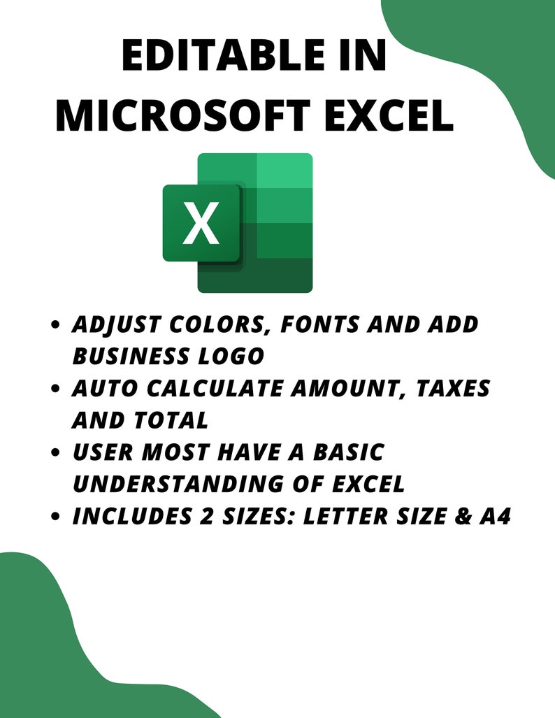 Invoice Template, Editable Invoice Form, Excel Form, Amount and Total Automatically Calculated ...