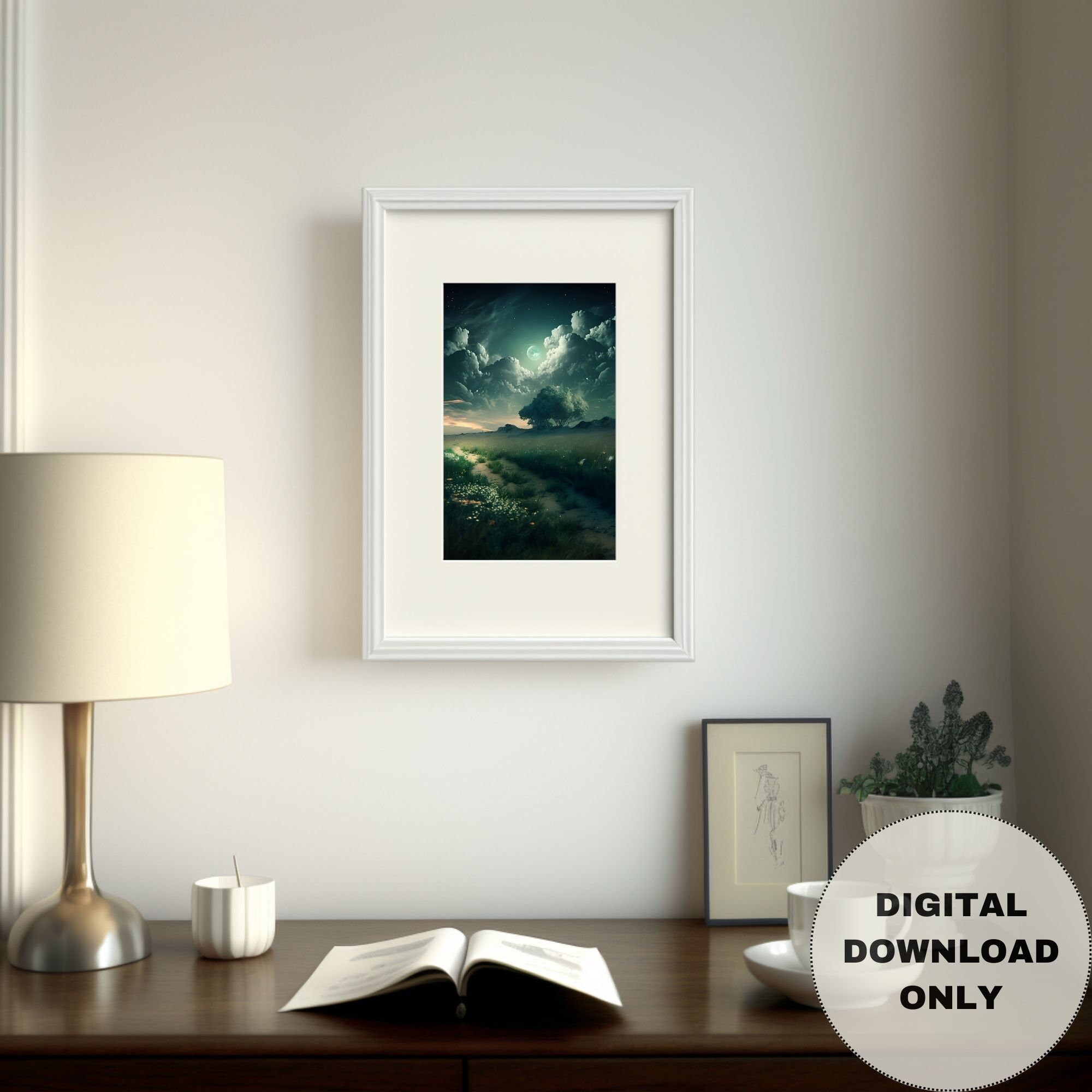Pathway Through the Ethereal Night, Night-moon-tree, Printable Wall Art ...