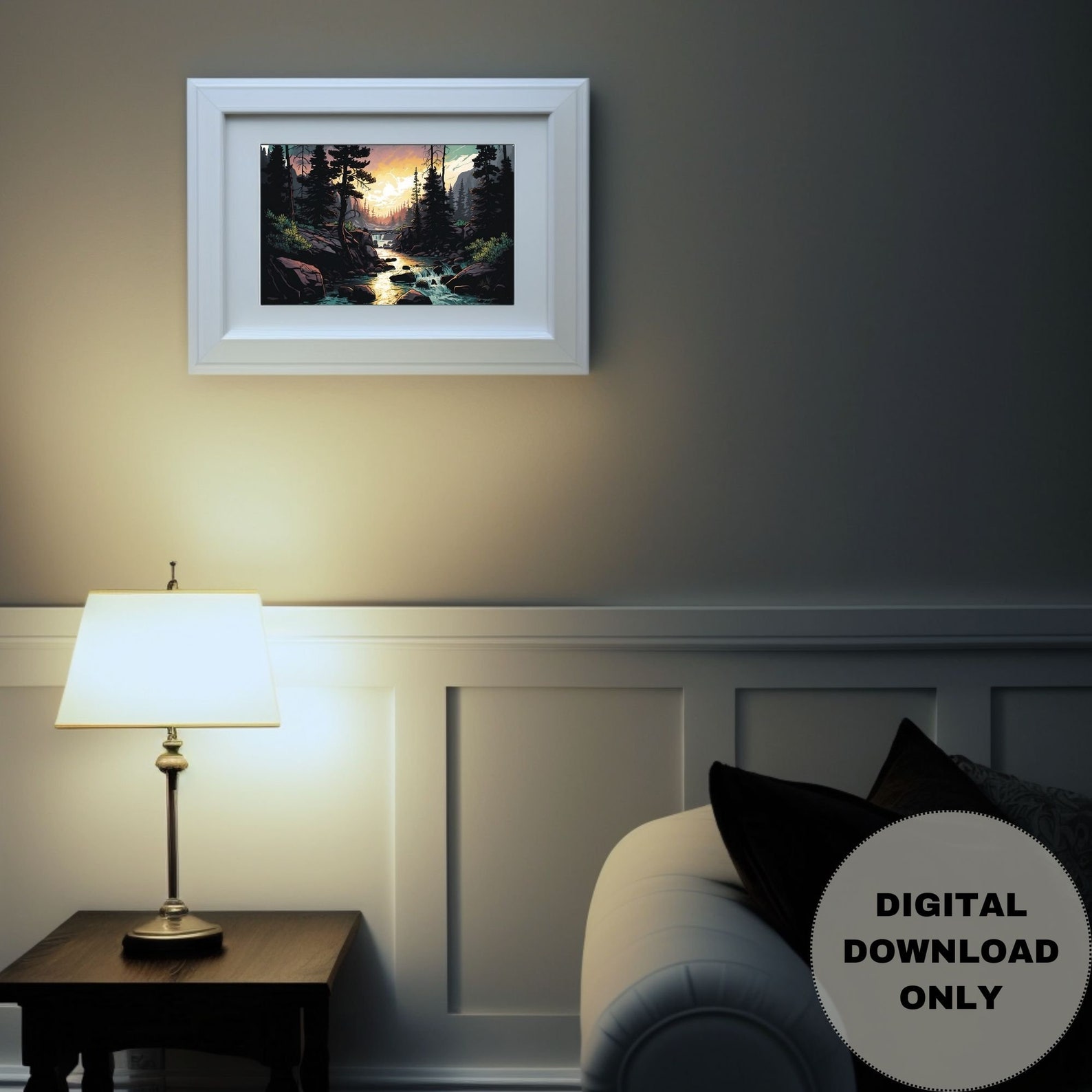 Gleaming River of the Remote Falls, River-forest-falls, Printable Wall ...