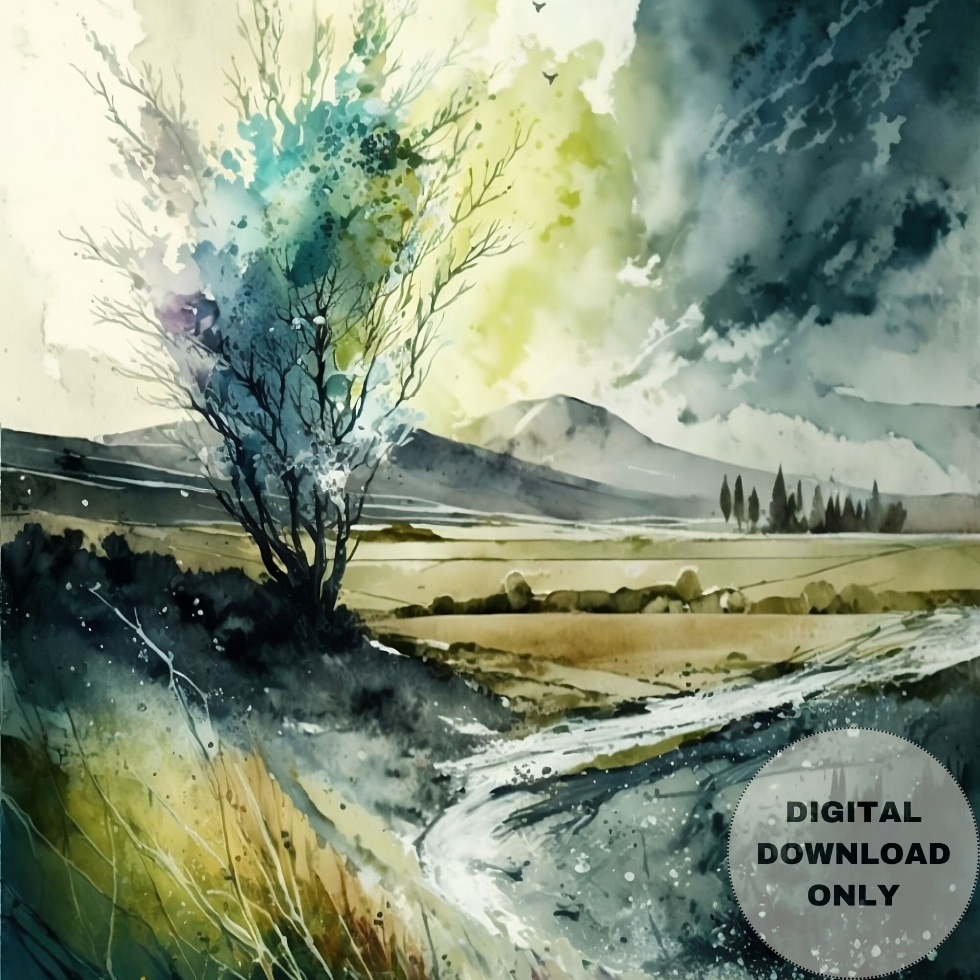 Stormy Plains of Spring Renewal, Fields-spring-storm, Printable Wall ...
