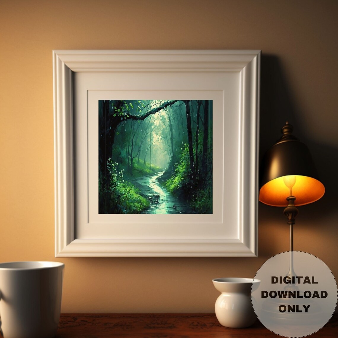 Deep Forest Stream Downpour, Forest-trees-river, Printable Wall Art ...