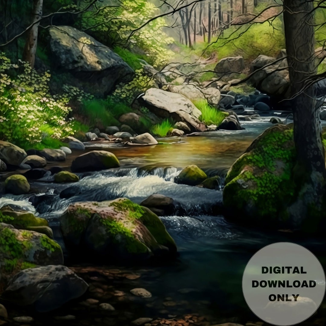 Gentle Forest Stream, Forest-river-nature, Printable Wall Art, Digital ...