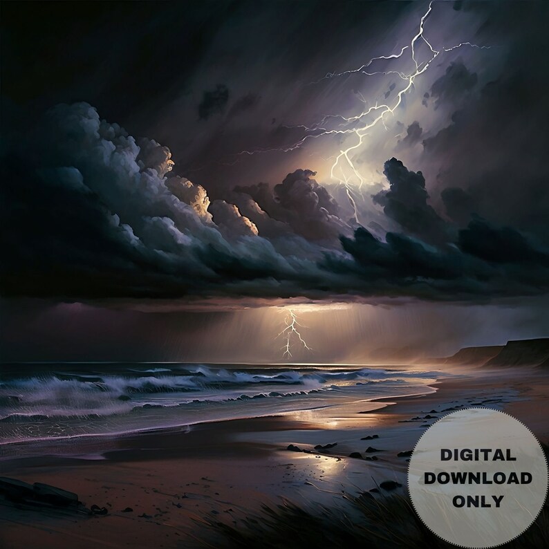 Powerful Bolts of Summer Storms, Ocean-storm-lightning, Printable Wall ...