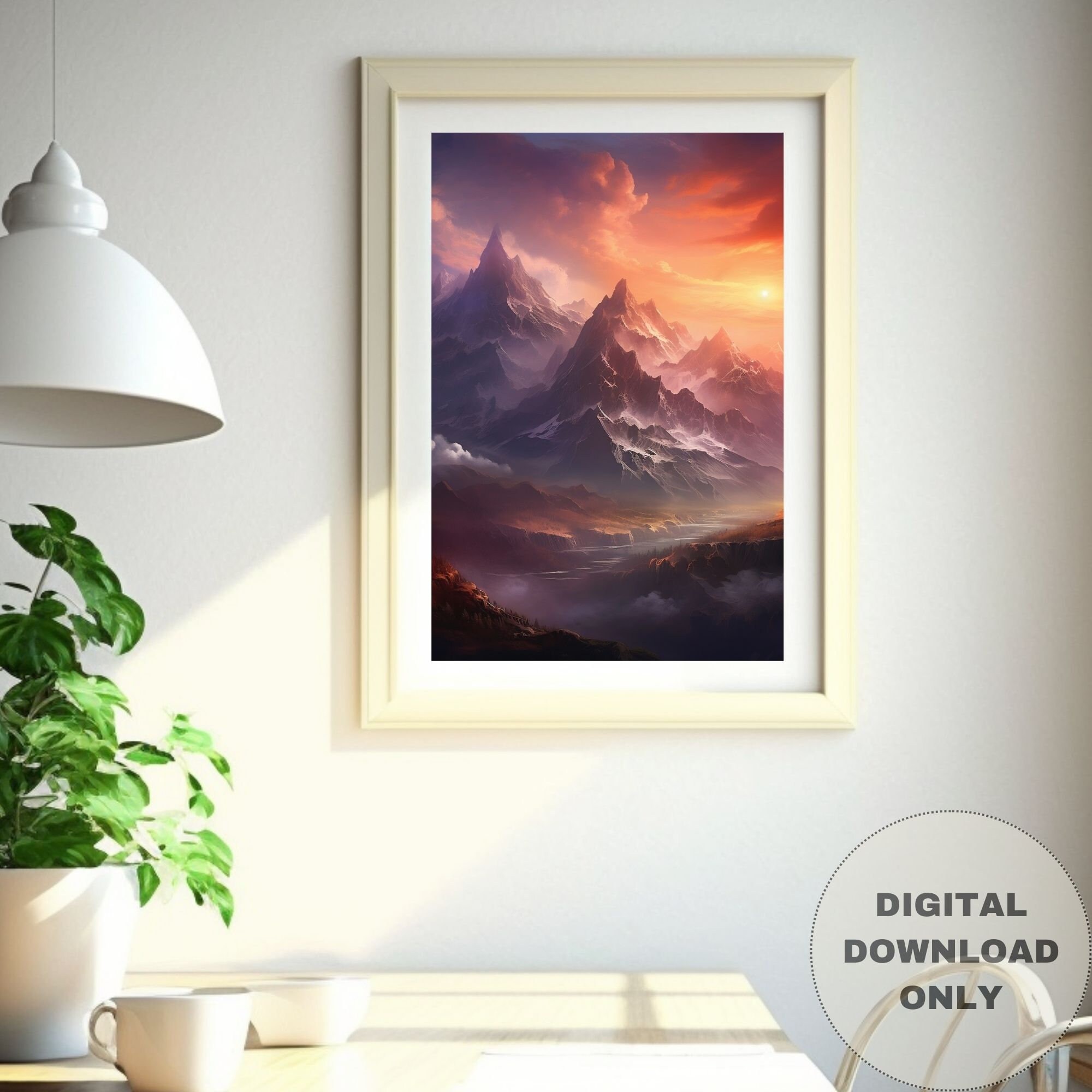 Jagged Mountains in the Waning Sun, Mountains-sunset-clouds, Printable ...