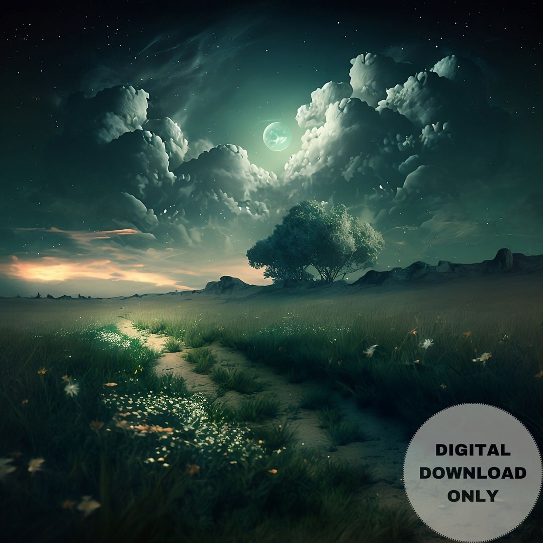 Pathway Through the Ethereal Night, Night-moon-tree, Printable Wall Art ...