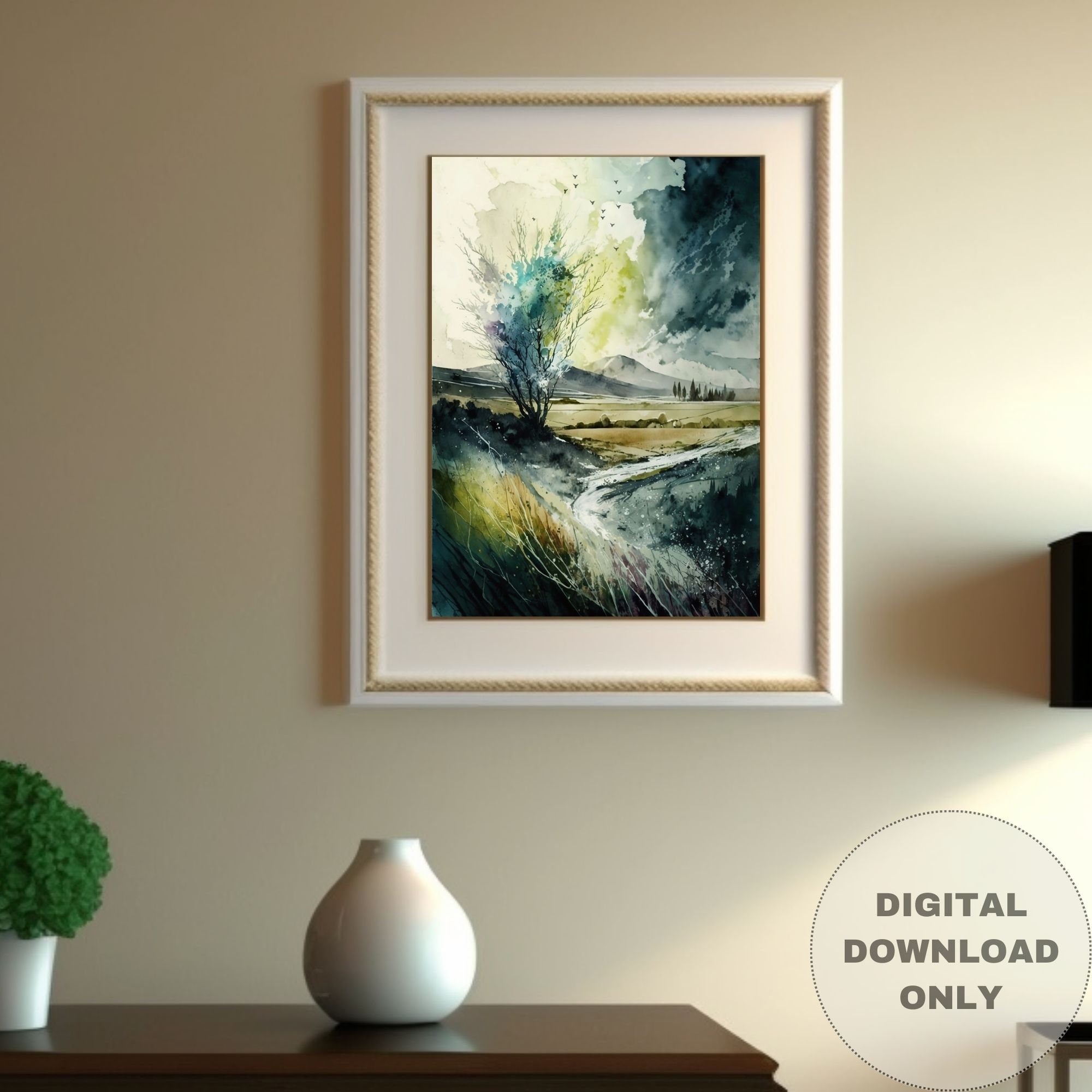 Stormy Plains of Spring Renewal, Fields-spring-storm, Printable Wall ...