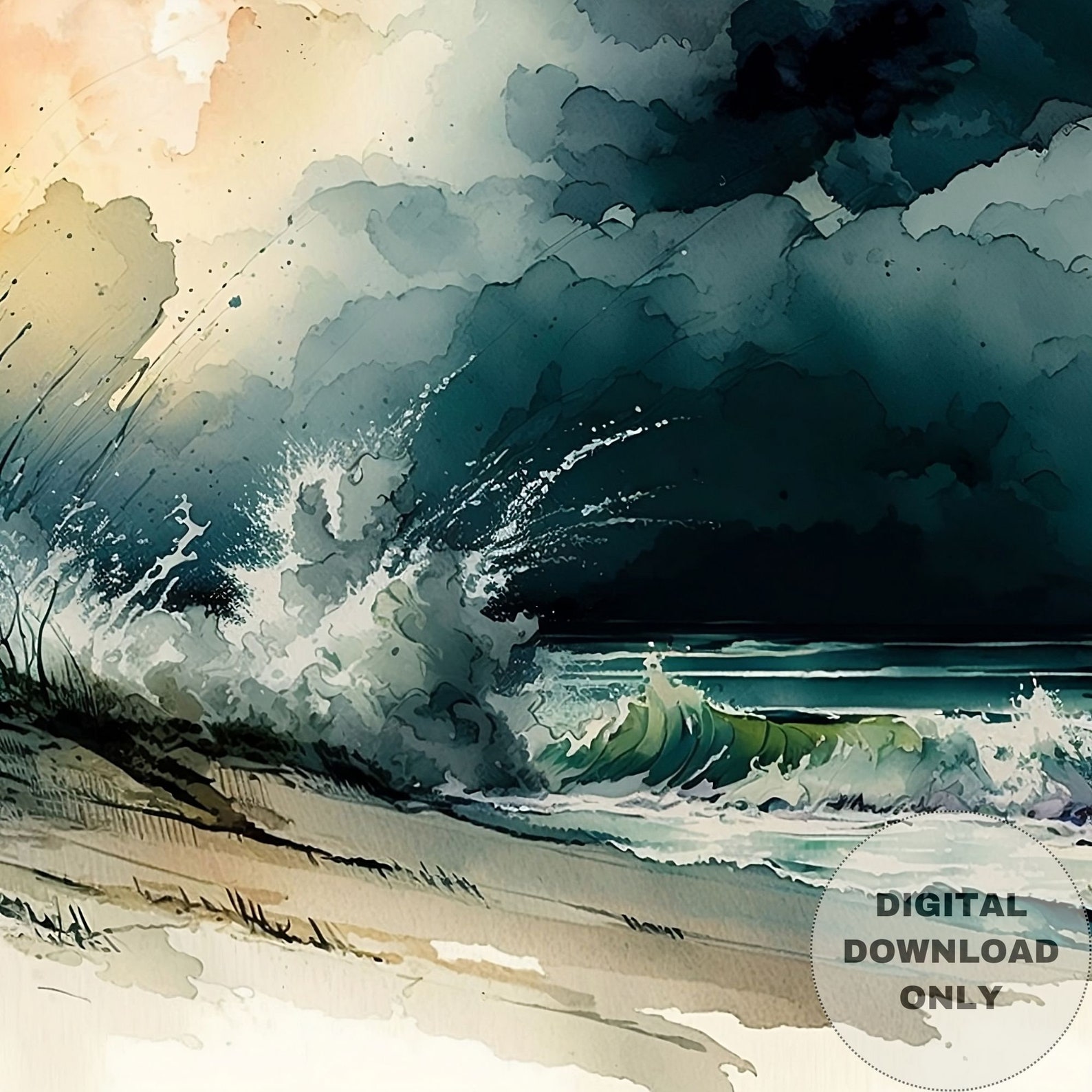 Maelstrom by the Sea, Ocean-beach-storm, Printable Wall Art, Digital ...