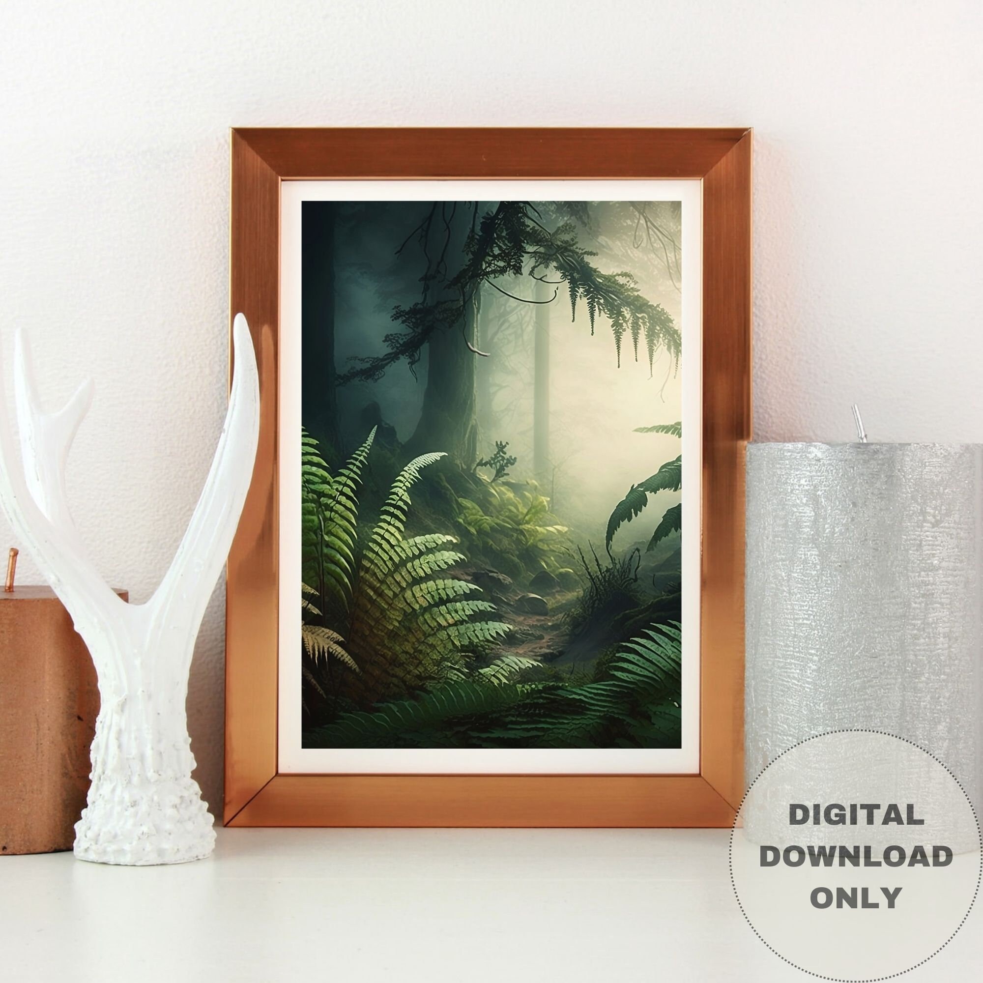 Dawn in the Ethereal Fern Forest, Fern-dawn-forest, Printable Wall Art, Digital Download ...