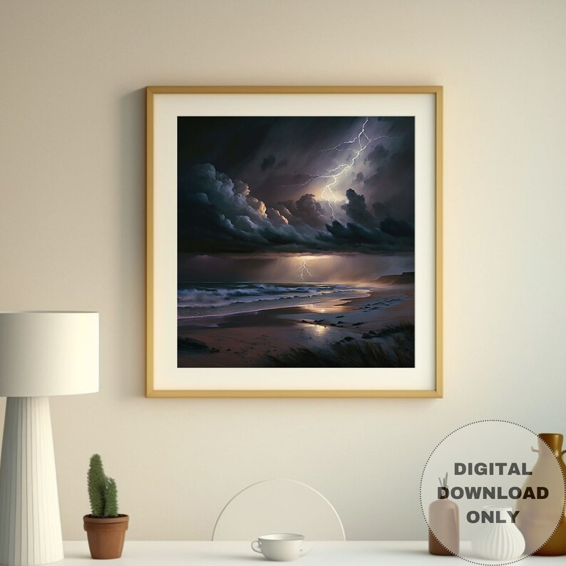 Powerful Bolts of Summer Storms, Ocean-storm-lightning, Printable Wall ...