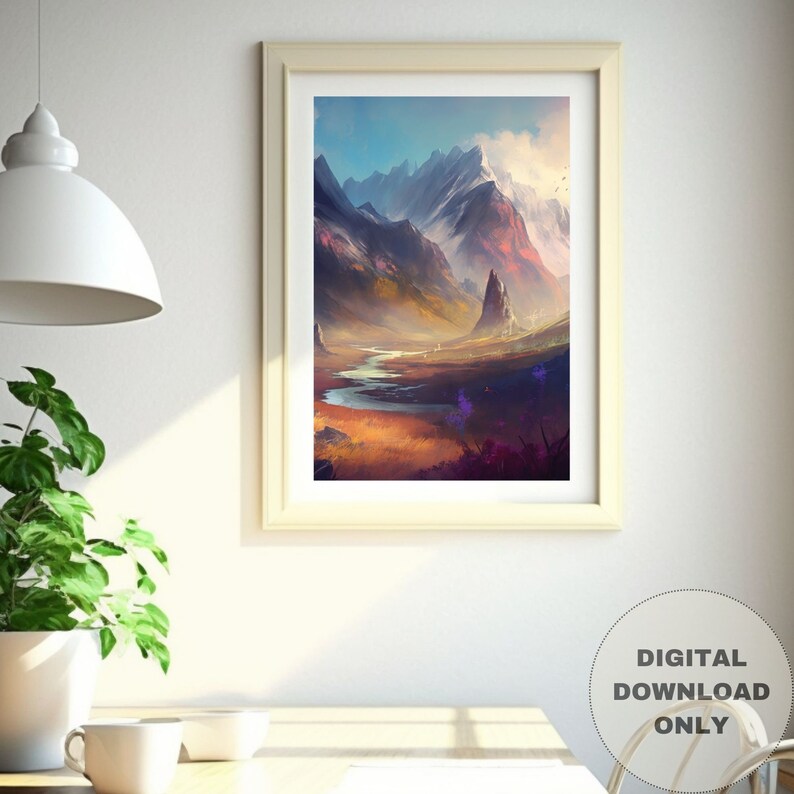 Ethereal River Canyon Barrier, Fields-mountains-riverbed, Printable ...